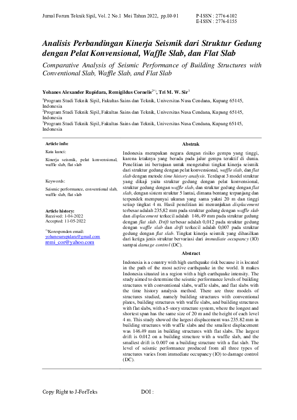 (PDF) Analisis Perbandingan Kinerja Seismik dari Struktur Gedung dengan Pelat Konvensional ...