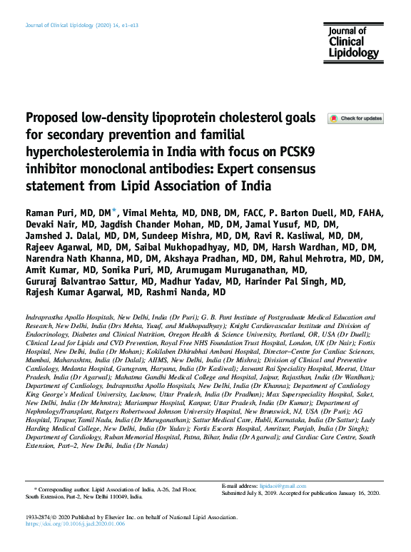 (PDF) Proposed low-density lipoprotein cholesterol goals for secondary prevention and familial ...