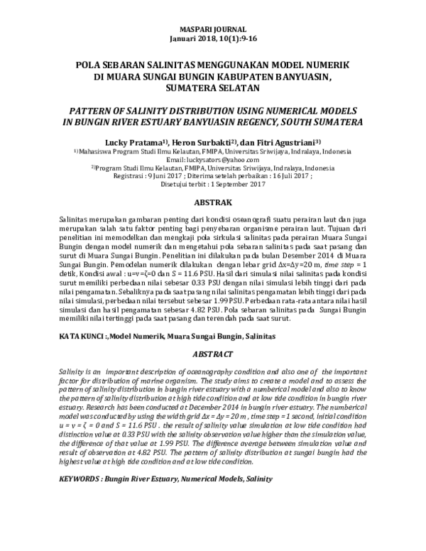 (PDF) Pola Sebaran Salinitas Menggunakan Model Numerik DI Muara Sungai ...