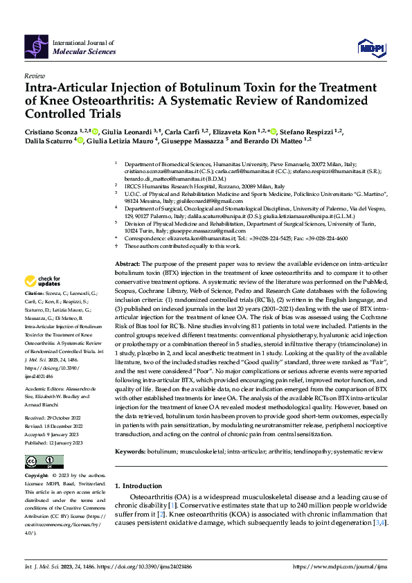 (PDF) Intra-Articular Injection of Botulinum Toxin for the Treatment of Knee Osteoarthritis: A ...
