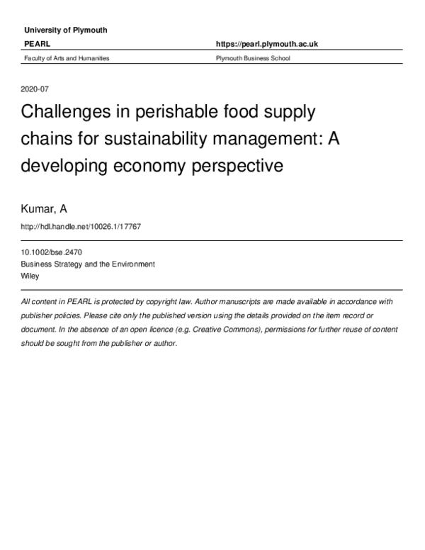 (PDF) Challenges in perishable food supply chains for sustainability ...