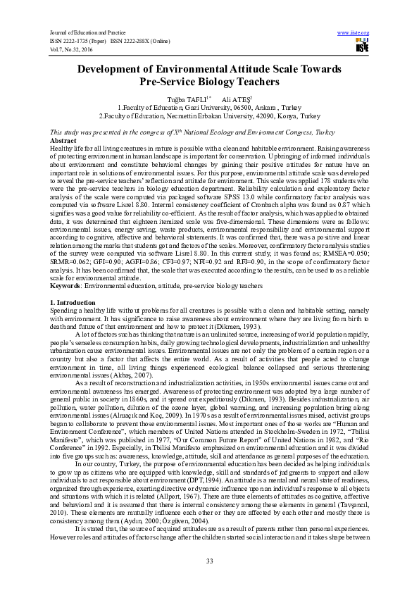 (PDF) Development of Environmental Attitude Scale towards Pre-Service ...