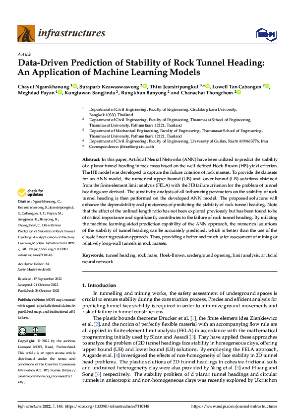 (PDF) Data-Driven Prediction of Stability of Rock Tunnel Heading: An Application of Machine ...