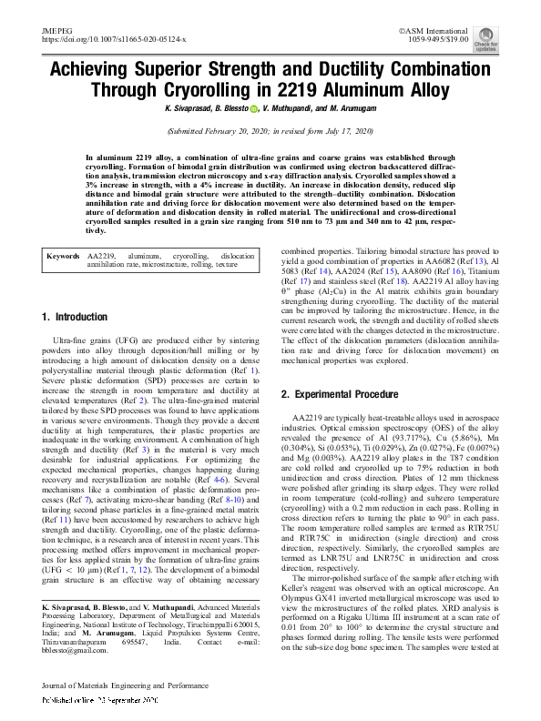 (PDF) Achieving Superior Strength and Ductility Combination Through ...