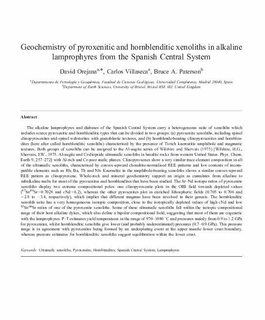 (PDF) Geochemistry of pyroxenitic and hornblenditic xenoliths in ...