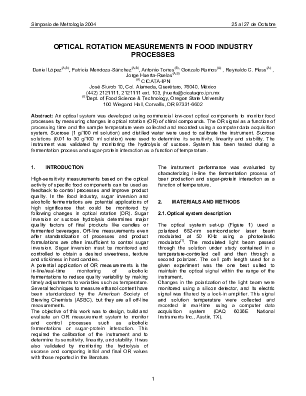 (PDF) Optical Rotation Measurements in Food Industry Processes