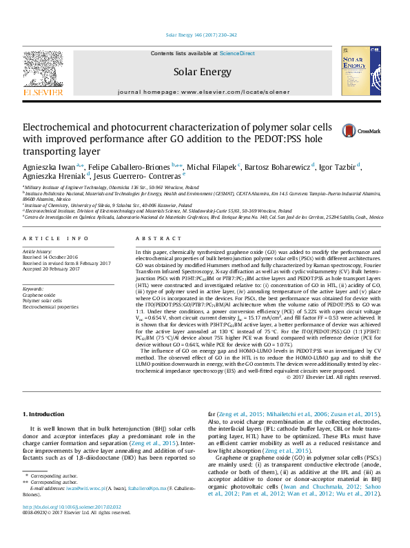 (PDF) Electrochemical and photocurrent characterization of polymer solar cells with improved ...