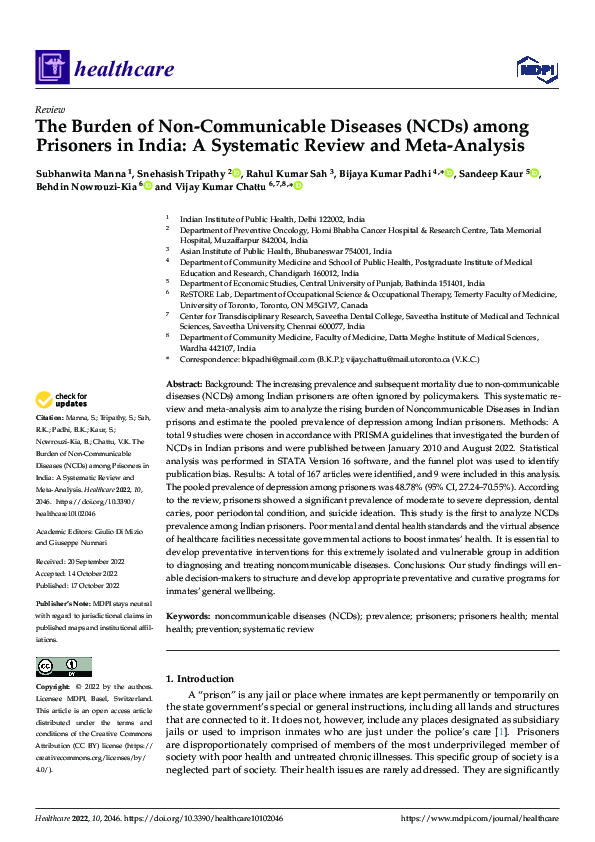 (PDF) The Burden of Non-Communicable Diseases (NCDs) among Prisoners in ...