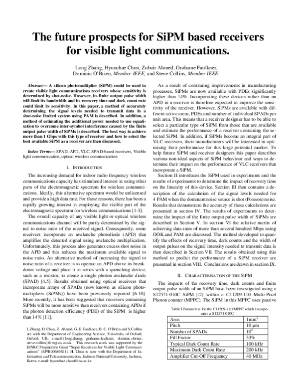(PDF) The Future Prospects for SiPM-Based Receivers for Visible Light Communications