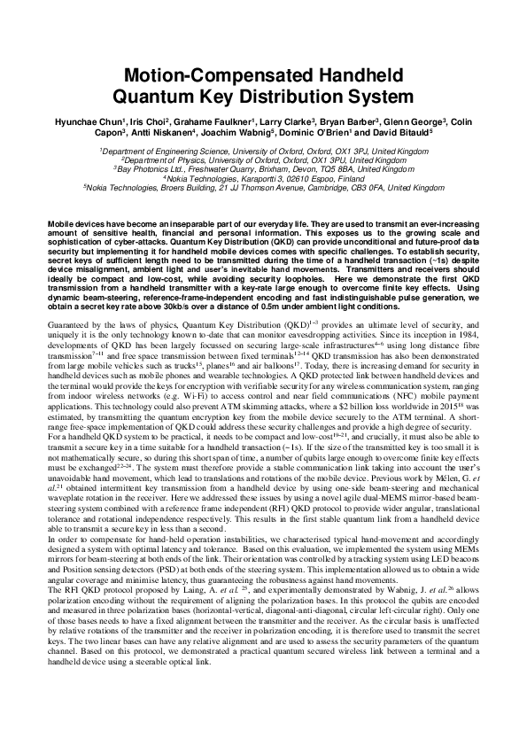 (PDF) Motion-Compensated Handheld Quantum Key Distribution System