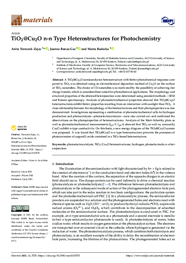 (PDF) TiO2@Cu2O n-n Type Heterostructures for Photochemistry