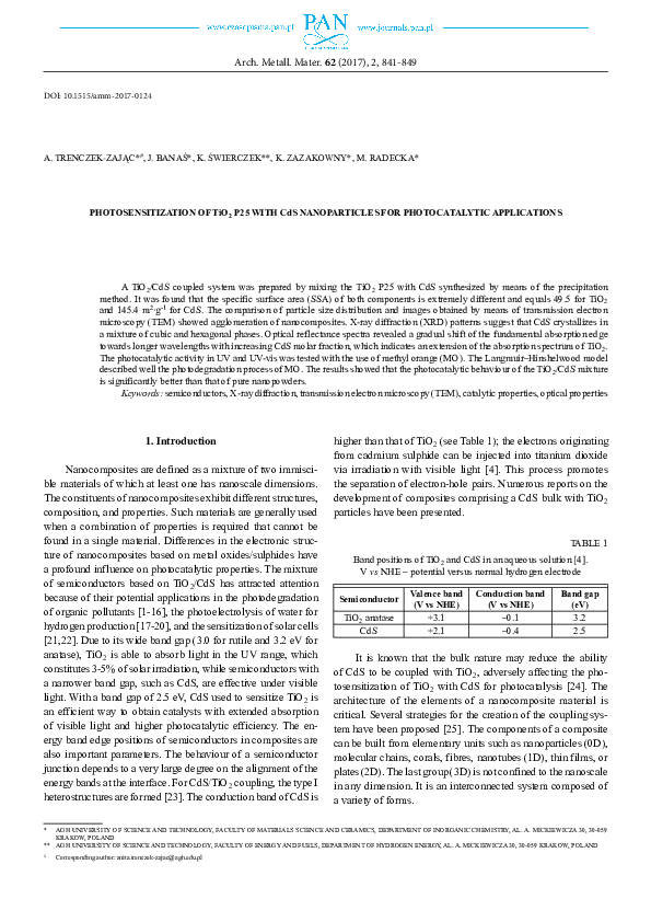 (PDF) Photosensitization of TiO2 P25 with CdS Nanoparticles for Photocatalytic Applications