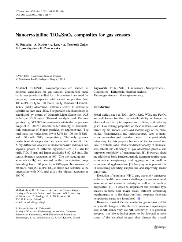 (PDF) Nanocrystalline TiO2/SnO2 composites for gas sensors