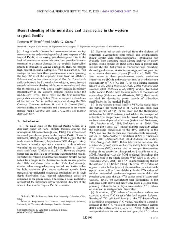 (PDF) Recent shoaling of the nutricline and thermocline in the western ...