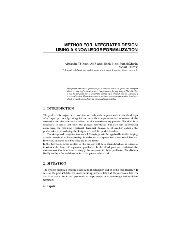 (PDF) Method For Integrated Design Using a Knowledge Formalization ...