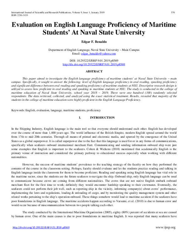 (PDF) Evaluation on English Language Proficiency of Maritime Students ...