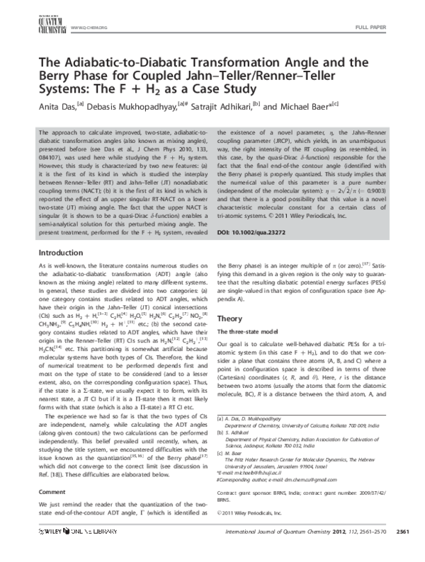 (PDF) The adiabatic-to-diabatic transformation angle and the berry ...