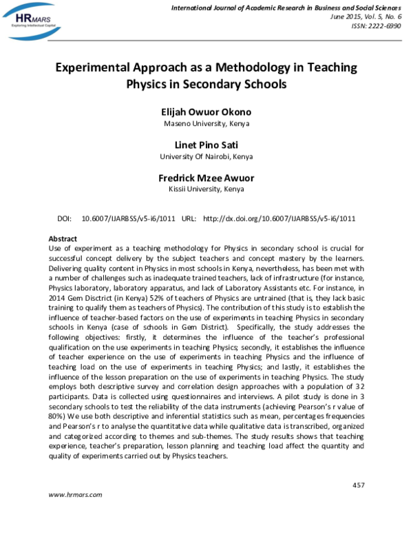 (PDF) Experimental Approach as a Methodology in Teaching Physics in ...