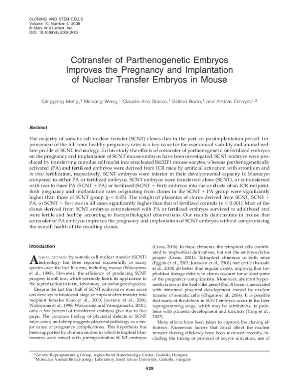 (PDF) Cotransfer of Parthenogenetic Embryos Improves the Pregnancy and ...
