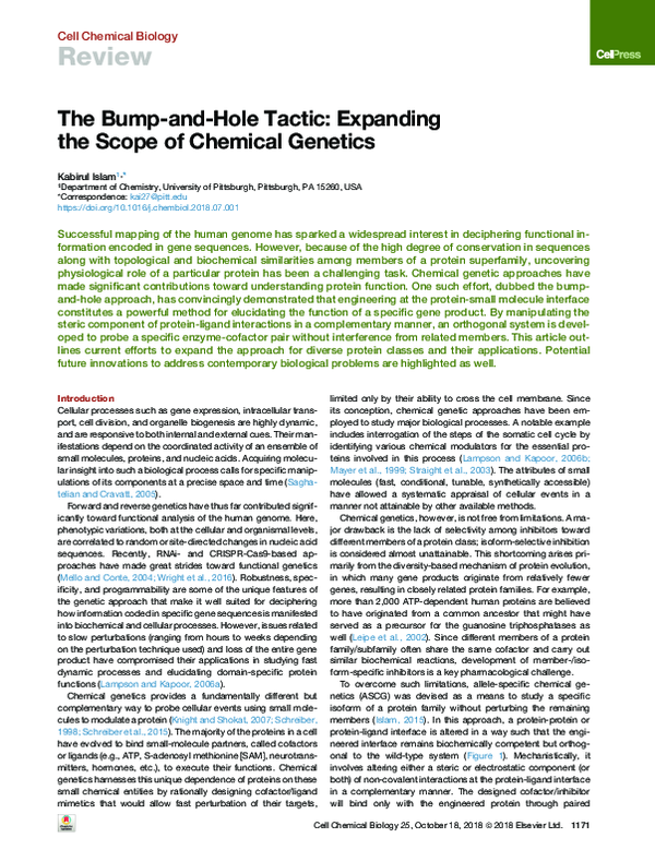 (PDF) The Bump-and-Hole Tactic: Expanding the Scope of Chemical Genetics