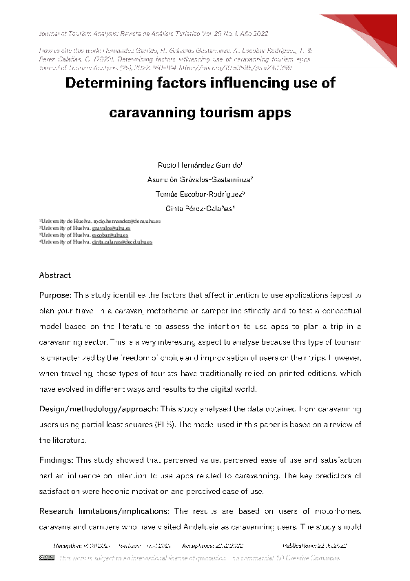 (PDF) Determining factors influencing use of caravanning tourism apps