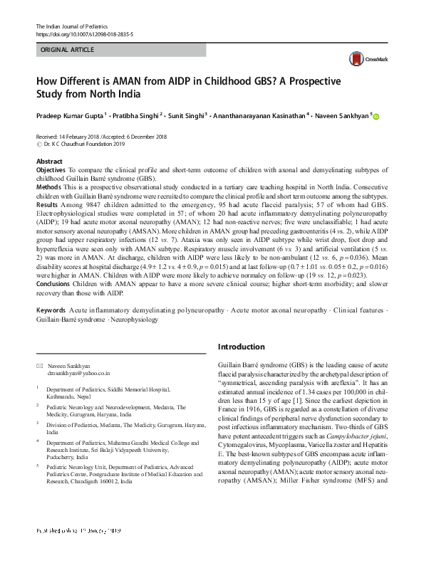 (PDF) How Different is AMAN from AIDP in Childhood GBS? A Prospective ...