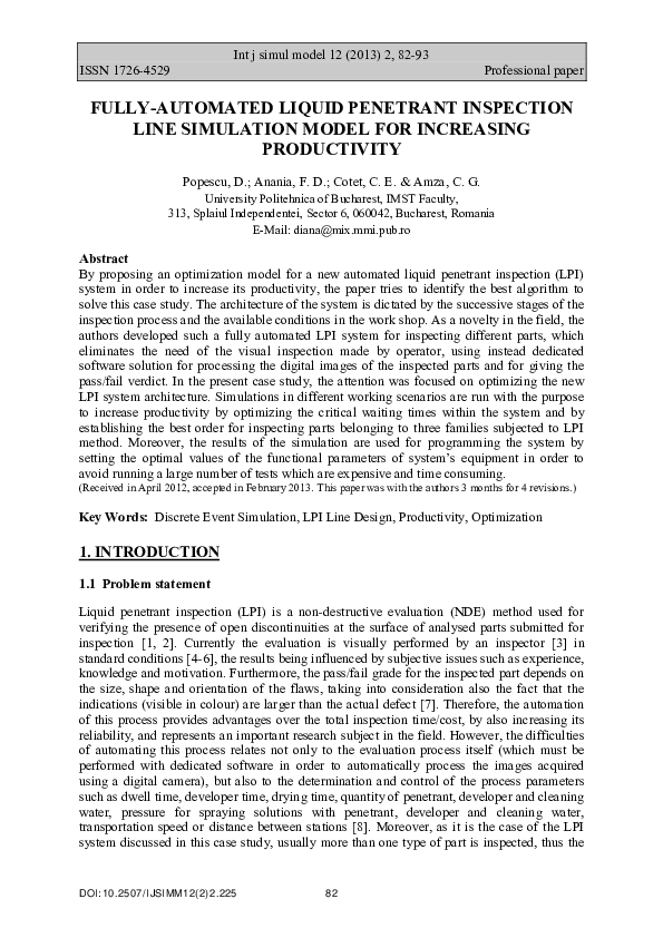 (PDF) Fully-Automated Liquid Penetrant Inspection Line Simulation Model ...