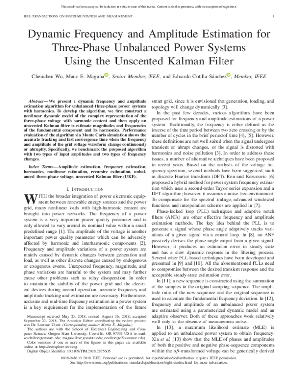 (PDF) Dynamic Frequency and Amplitude Estimation for Three-Phase Unbalanced Power Systems Using ...