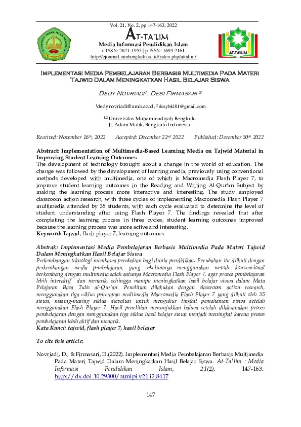 (PDF) Implementasi Media Pembelajaran Berbasis Multimedia Pada Materi Tajwid Dalam Meningkatkan ...