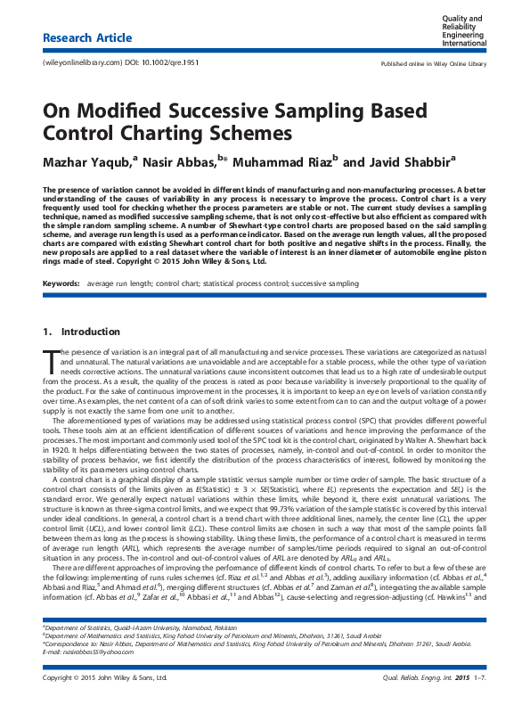 (PDF) On Modified Successive Sampling Based Control Charting Schemes