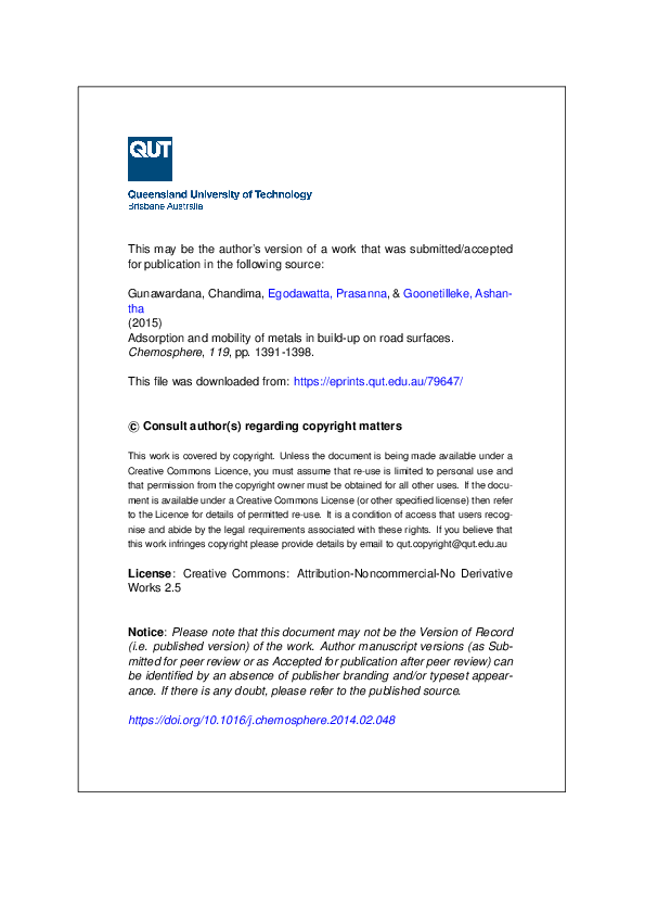 (PDF) Adsorption and mobility of metals in build-up on road surfaces