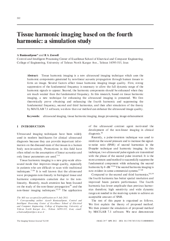(PDF) Tissue harmonic imaging based on the fourth harmonic: a simulation study