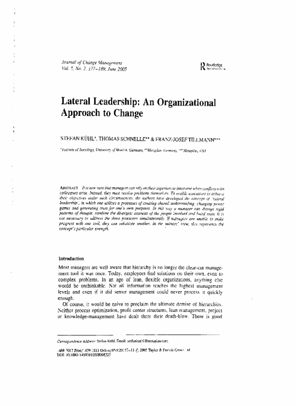 (PDF) Lateral leadership: An organizational approach to change