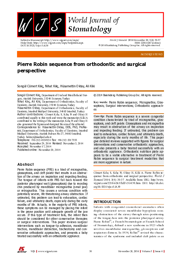 (PDF) Pierre Robin sequence from orthodontic and surgical perspective