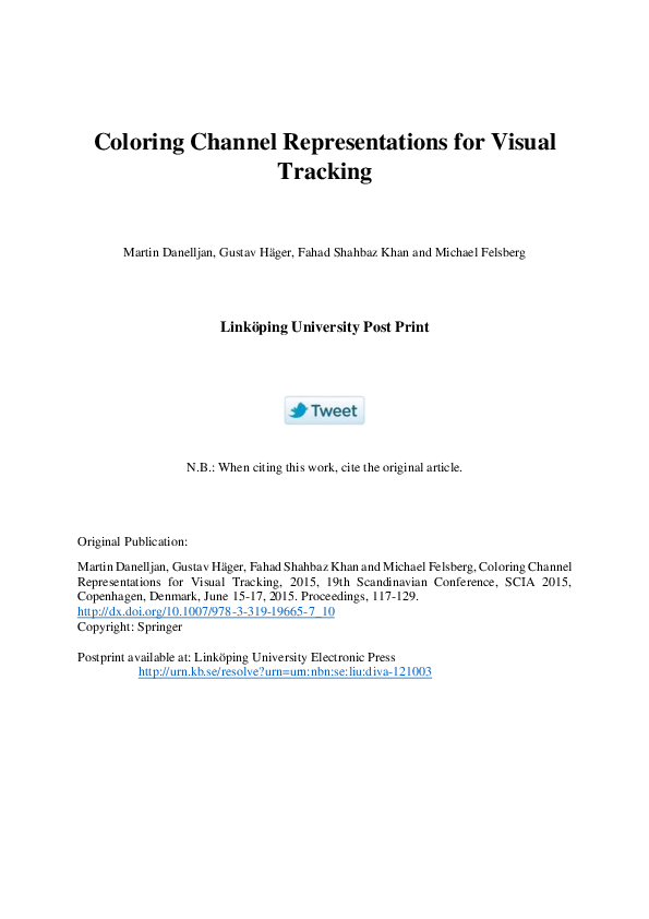(PDF) Coloring Channel Representations for Visual Tracking