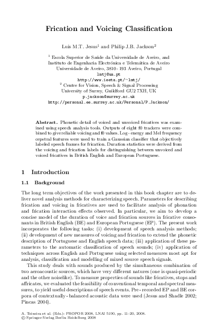 (PDF) Frication and Voicing Classification