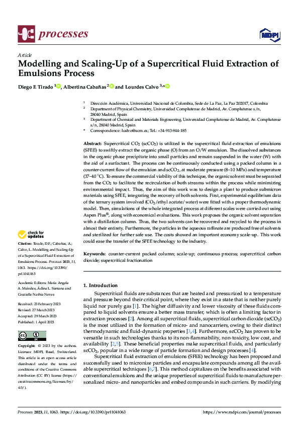 (PDF) Modelling and Scaling-Up of a Supercritical Fluid Extraction of Emulsions Process