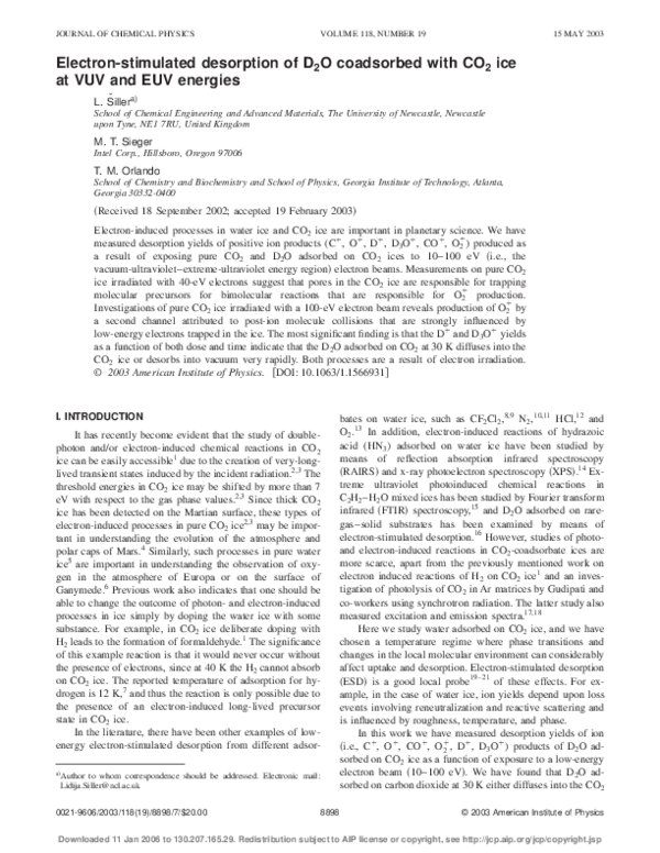 (PDF) Electron-stimulated desorption of D2O coadsorbed with CO2 ice at ...