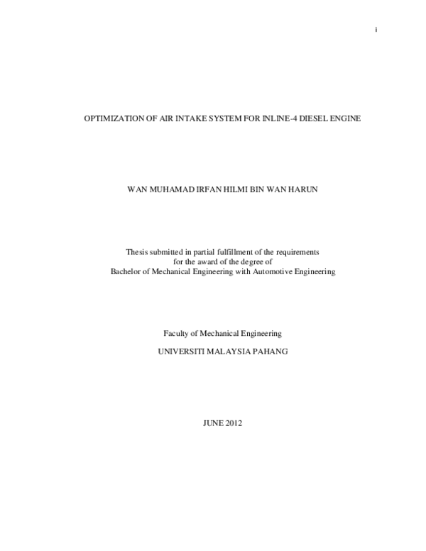 (PDF) Optimization of air intake system for inline-4 diesel engine