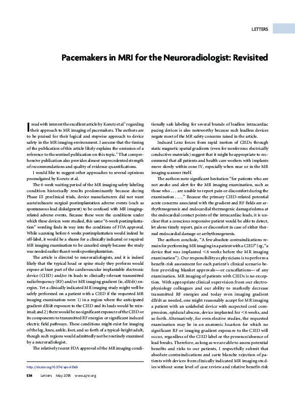 (PDF) Pacemakers in MRI for the Neuroradiologist: Revisited | Emanuel ...