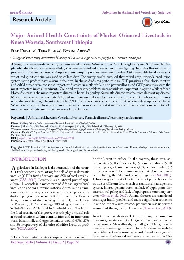 (PDF) Major Animal Health Constraints of Market Oriented Livestock in ...