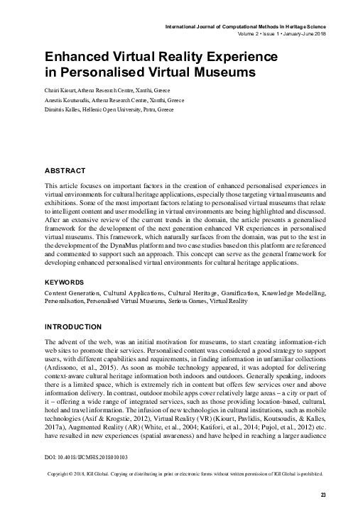 (PDF) Enhanced Virtual Reality Experience in Personalised Virtual Museums