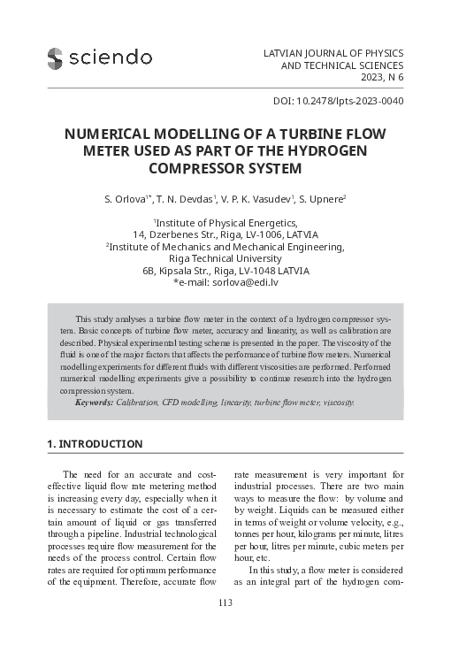 (PDF) NUMERICAL MODELLING OF A TURBINE FLOW METER USED AS PART OF THE HYDROGEN COMPRESSOR SYSTEM