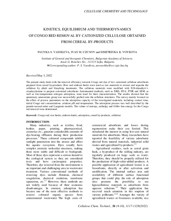 (PDF) Kinetics, Equilibrium and Thermodynamics of Congo Red Removal by ...