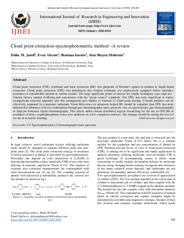 (PDF) Cloud point extraction-spectrophotometric method –A review