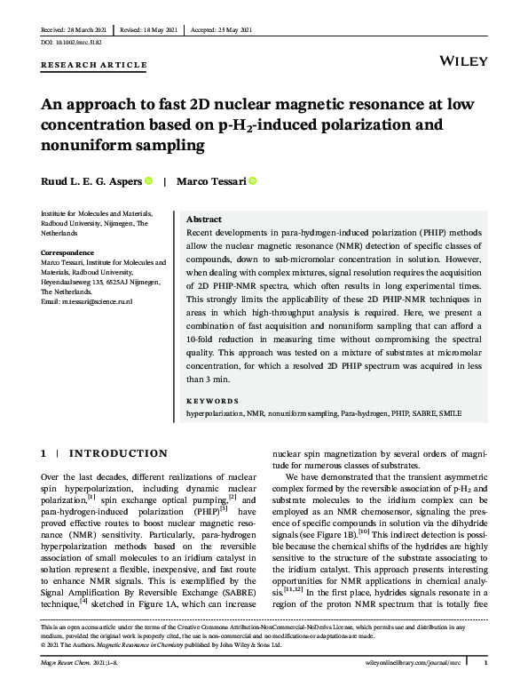 (PDF) An approach to fast 2D nuclear magnetic resonance at low ...
