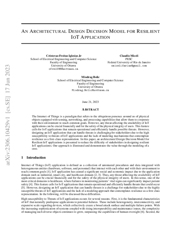 (PDF) An Architectural Design Decision Model for Resilient IoT Application (PDF) An Architectural Design Decision Model for Resilient IoT Application