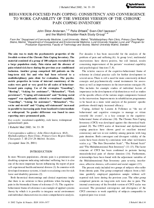 (PDF) Behaviour-focused pain coping: consistency and convergence to ...