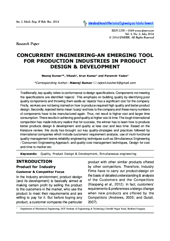 (PDF) Concurrent Engineering-An Emerging Tool for Production Industries ...