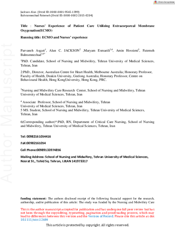 (PDF) Nurses' experience of patient care using extracorporeal membrane ...